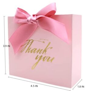 KUPOO Thank You Gift Bags Boxs,24Pack Small Favor Bags Treat Boxes Mini Pink Paper Gift Bags with Bow Ribbon for Wedding Bridal Shower Baby Shower Birthday (Pink bag with pink ribbon)