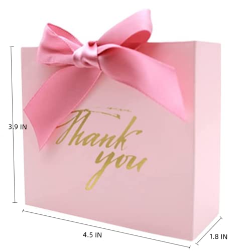 KUPOO Thank You Gift Bags Boxs,24Pack Small Favor Bags Treat Boxes Mini Pink Paper Gift Bags with Bow Ribbon for Wedding Bridal Shower Baby Shower Birthday (Pink bag with pink ribbon)