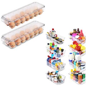 Utopia Home Organizers Set (10 Pack) - Pack of 8 Organizer Bins & Pack of 2 Egg Tray - Clear Plastic Pantry Storage Racks for Freezer, Kitchen Countertops & Cabinets - Refrigerator/Pantry Organizers