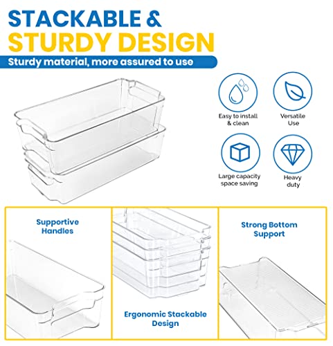 Utopia Home Organizers Set (10 Pack) - Pack of 8 Organizer Bins & Pack of 2 Egg Tray - Clear Plastic Pantry Storage Racks for Freezer, Kitchen Countertops & Cabinets - Refrigerator/Pantry Organizers