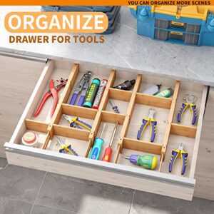 GHWIE Bamboo Drawer Dividers with Inserts, Kitchen Adjustable Drawer Organizers, Expandable Organization for Home, Office, Dressers and Bathroom,8 Dividers with 16 Inserts