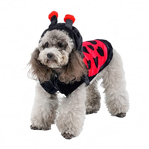 Filhome Ladybug Dog Costume, Halloween Dog Ladybug Costume Outfits Cute Cat Warm Apparel Fall Winter Christmas Clothes for Small Medium Pet(S/RED)