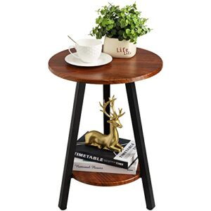 hadulcet round side table，accent table small end table for living room bedroom office balcony small space, chestnut