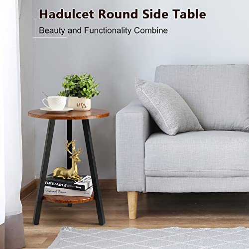 Hadulcet Round Side Table，Accent Table Small End Table for Living Room Bedroom Office Balcony Small Space, Chestnut