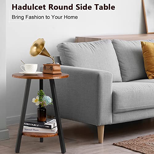 Hadulcet Round Side Table，Accent Table Small End Table for Living Room Bedroom Office Balcony Small Space, Chestnut