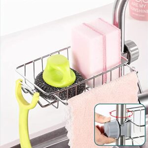 soogree kitchen sink organizer over faucet sponge holder,304 stainless steel heavy duty thickening hanging faucet drain rack for scrubbers,soap,bathroom,detachable storage rack