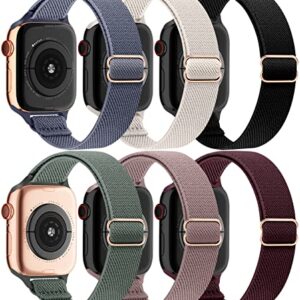 EOMTAM 6 Pack Slim Stretchy Compatible for Apple Watch Band 38mm 40mm 41mm 42mm 44mm 45mm Women,Lady Nylon Thin Elastics Wristbands Solo Loop Straps for iWatch Series 8 7 6 SE 5 4 3(38,C1)