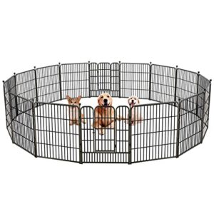 avocahom metal dog playpen 16 panel dog pen 32inch height exercise pen w/2 doors for small/medium dogs outdoor indoor rv yard w/36 floor protectors & 8 straps, black