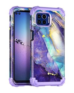 rancase compatible with motorola moto one 5g case (2020),moto g 5g plus case,moto one 5g uw case,three layer heavy duty shockproof protection hard plastic bumper +soft silicone rubber case,purple