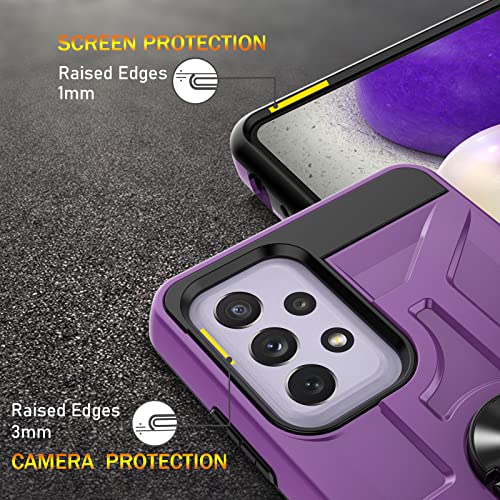 Samsung Galaxy A52S Case, Galaxy A52 4G/5G Case with 3X Tempered Glass Screen Protector, Built-in Ring Kickstand and Magnetic Car Mount Shockproof Dropproof Military Grade Armor Rugged Case, Purple