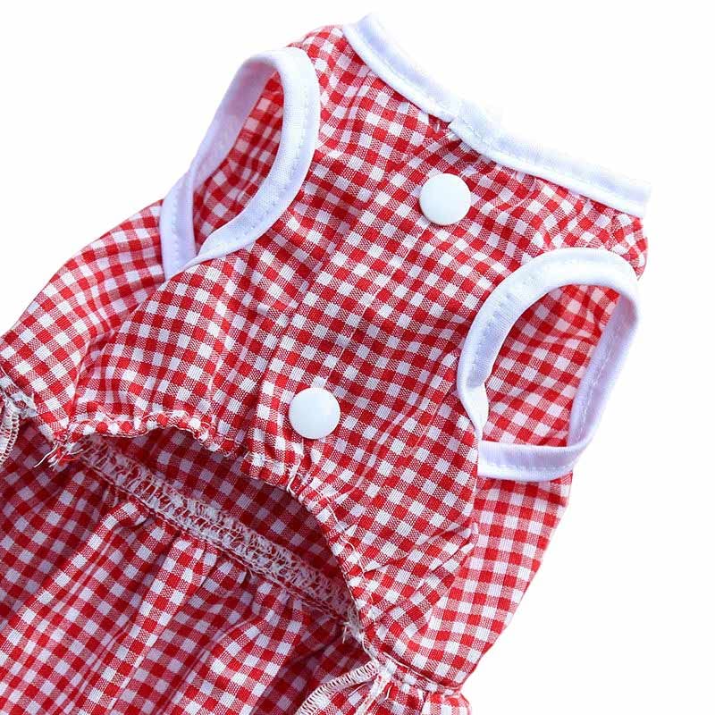 Dog Girl Plaid Princess Dress with Bowknot + Dog Leash for Wedding Party Summer Beach,Puppy Sleeveless Cool Breathable Apparel Party Outfit Red