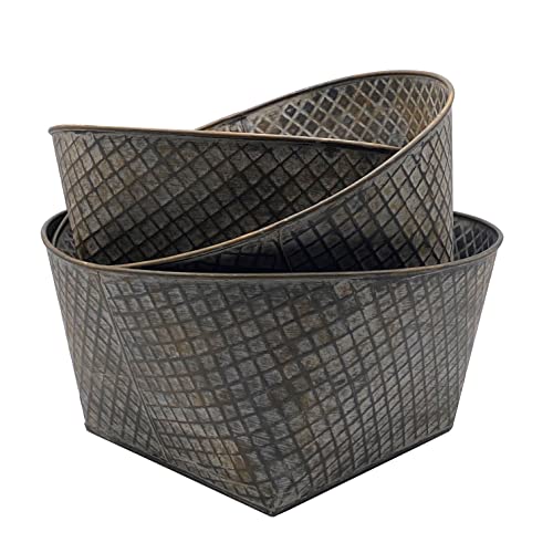 Set of 3 decorated metal baskets, brown, 38 x 38 x 19 centimeters (reference: 3192033)