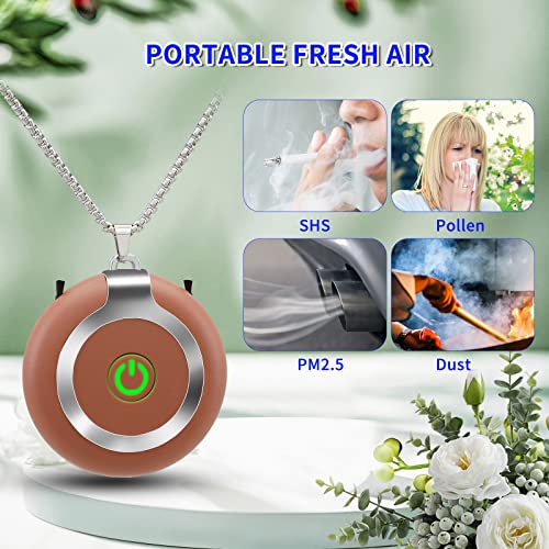 OVICISK Necklace Air Purifier, Personal Air Purifier, USB Rechargeable Travel Size Air Purifier, Portable Wearable Air Purifier for Home, Kids, Adults, Office, Smell-Brown