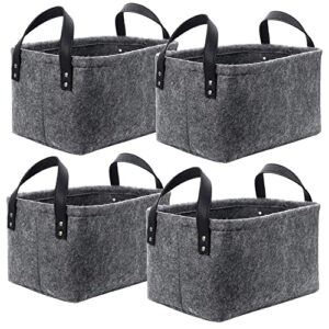 besetfree 4 pack felt fabric storage basket, 8x13x9" foldable felt storage bin with leather handles, open storage bins for shelves, magazine, toys, clothing