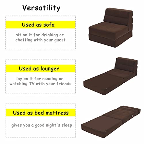 Walnut Tri-Fold Fold Down Chair Flip Out Lounger Convertible Sleeper Bed Couch Dorm Living Room Furniture