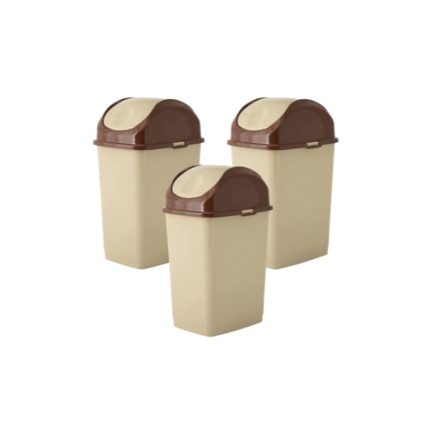 Superio Mini Plastic Trash Can with Swing Top Lid 1.25 Gallon Compact Small Waste Bin Portable Garbage Can for Countertop, Desktop, Make up Vanity, Bathroom, Car, Under Sink, Dorm, 5 Quart (Beige/Brown, 3)