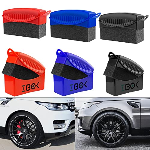 Tire Dressing Applicator 3 Pieces Shine Car Cleaning Supplies, Foam for Detailing, Durable and Reusable Pads Sponges Glass, 2.7in x 1.5in x 4in, Red, Black, Blue