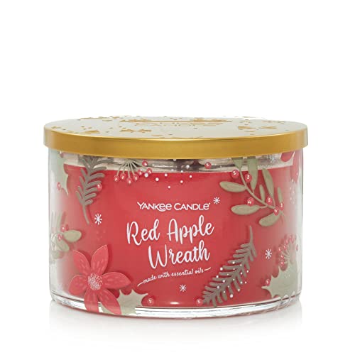 Yankee Candle 3-Wick Candle, Red Apple Wreath, 18oz - Up to 50 Hours Burn Time