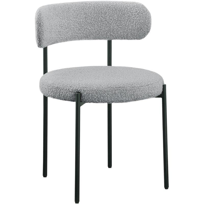 Meridian Furniture Beacon Collection Modern | Contemporary Boucle Fabric Upholstered Dining Chair with Matte Black Metal Frame, Set of 2, 22" W x 21" D x 30" H, Grey