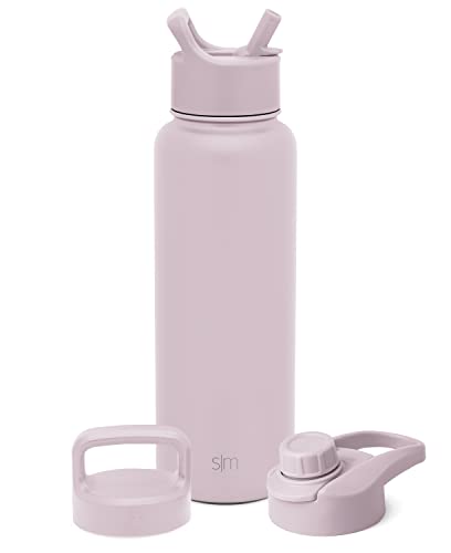 Simple Modern Water Bottle with Straw, Handle, and Chug Lid Vacuum Insulated Stainless Steel Metal Thermos Bottles | Large Leak Proof BPA-Free Flask for Gym | Summit Collection | 40oz, Pale Orchid