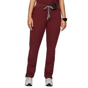 figs yola high waisted skinny scrub pants for women - burgundy, regular xs