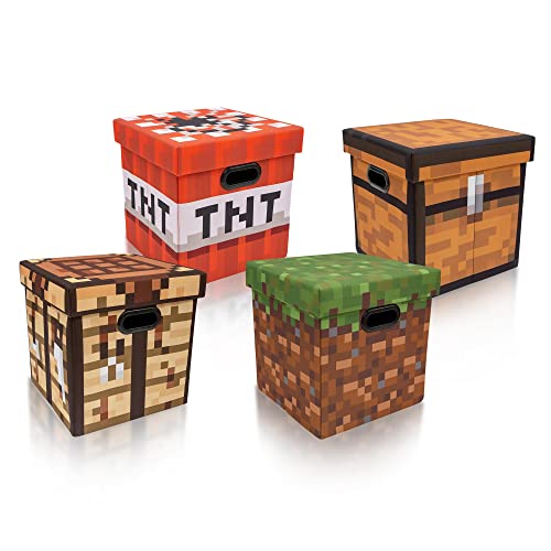 Toynk Minecraft Fabric Storage Bin 13 Inch Cube Organizers with Lid | Set of 4