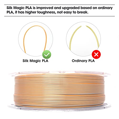 eSUN Silk Magic PLA Filament 1.75mm, Shiny Silk Dual Color Co Extrusion 3D Printer Filament, 1KG (2.2 LBS) Spool 3D Printing Color Change Filament for 3D Printers, Metallic Gold Silver