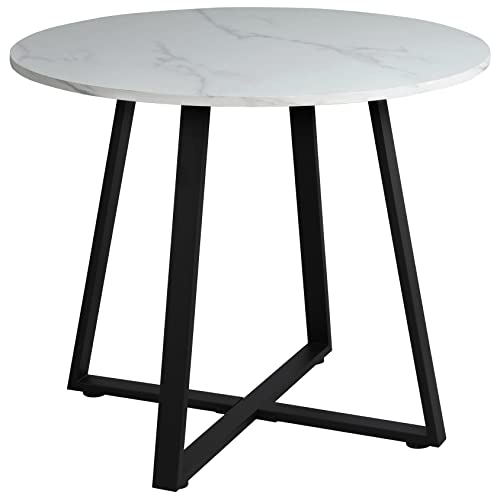 Deehansh 35.5" Round Marble-Proof Dining Table with Metal Base,Faux White Carrara Marble Top and Antique Coffee