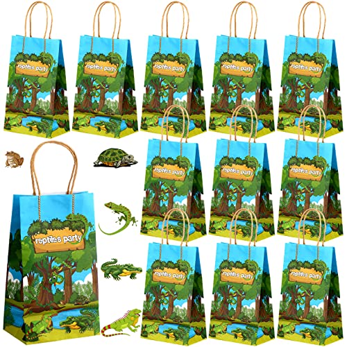 12 Packs Reptile Lizard Snake Party Favor Bags with Handles Turtle Reptile Lizard Snake Birthday Party Supplies Gift Treat Goody Bags for Camping Reptile Party Decorations