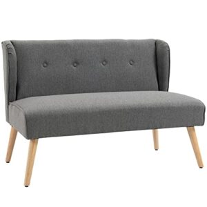 homcom modern 2-seat loveseat, 45" button tufted fabric upholstered sofa couch with rubberwood legs for living room, grey