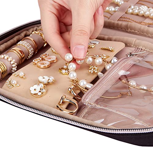 BELALIFE Travel Jewelry Organizer, Portable Jewelry Storage Case for Earrings, Rings, Necklaces, Bracelets, Black