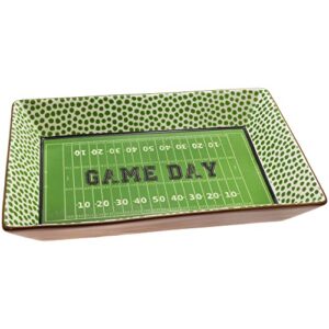 boston international super bowl football party ceramic deep dish serving platter, 13 x 9-inches, football fever