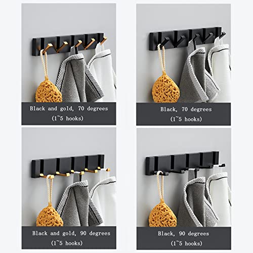 Spotact Wall Mounted Coat Rack Black Gold Metal 70 Degree Towel Hanger Hanging Clothes with 5 Hooks for Entryway Bathroom Bedroom Kitchen (T1 5 Hooks, Black Gold)