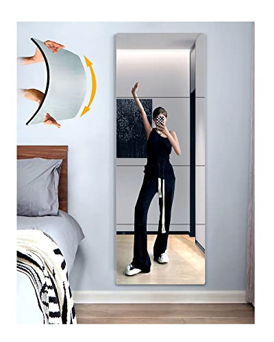 Unbreakable Full Length Mirror Wall Tiles,Shatterproof Plexiglass Full Body Mirror,Extra Thick1/8",12"x12"x4Pcs,Closet Mirrors for Bedroom,Gym Mirrors for Home Gym,Peel and Stick Mirrors For Wall