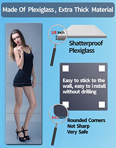 Unbreakable Full Length Mirror Wall Tiles,Shatterproof Plexiglass Full Body Mirror,Extra Thick1/8",12"x12"x4Pcs,Closet Mirrors for Bedroom,Gym Mirrors for Home Gym,Peel and Stick Mirrors For Wall