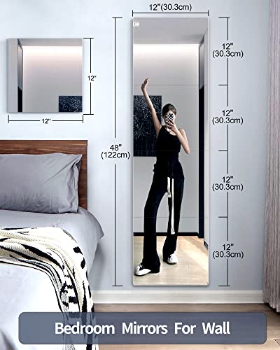 Unbreakable Full Length Mirror Wall Tiles,Shatterproof Plexiglass Full Body Mirror,Extra Thick1/8",12"x12"x4Pcs,Closet Mirrors for Bedroom,Gym Mirrors for Home Gym,Peel and Stick Mirrors For Wall