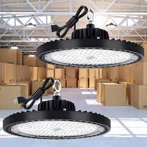 evbforu 2 pack ufo led high bay light, 200w led high bay light, 5000k led shop light with 29,000lm,us plug, ip66 commercial warehouse area light for wet location area, workshop, garage