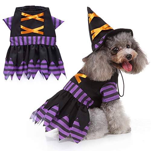 Dog Wizard Costume - Purple Halloween Costumes for Dogs Dog Clothes Elk Bell Wizard Cosplay Costume Halloween Costume Headwear Cosplay Coat Hat for Small and Medium Dogs