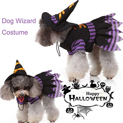 Dog Wizard Costume - Purple Halloween Costumes for Dogs Dog Clothes Elk Bell Wizard Cosplay Costume Halloween Costume Headwear Cosplay Coat Hat for Small and Medium Dogs