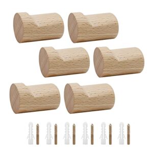 lidscura 6pcs round wood wall hooks, natural wooden hat hooks wall mounted, decorative beech wood peg hook set for coat, scarf, bag, towel, key, cap