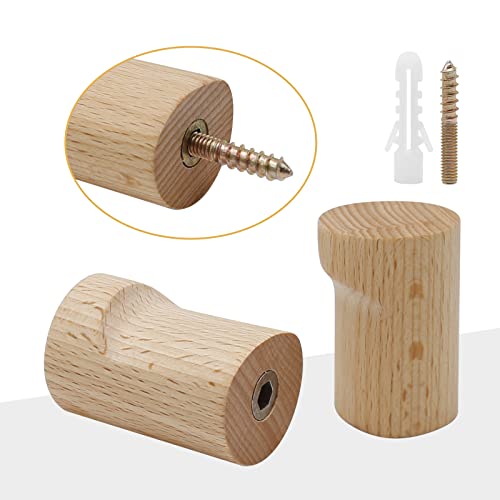 Lidscura 6PCS Round Wood Wall Hooks, Natural Wooden Hat Hooks Wall Mounted, Decorative Beech Wood Peg Hook Set for Coat, Scarf, Bag, Towel, Key, Cap