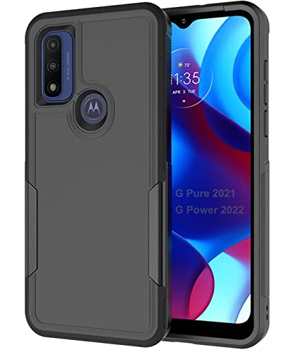 LEXNEC Designed for Moto G Power 2022 & Moto G Pure Case,Heavy-Duty Tough Rugged Lightweight Slim Shockproof Protective Men Women Phone Case Cover for Motorola G Power 2022 (6.5",2022)[Black]