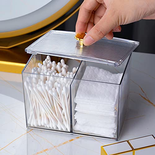 Qtips Storage Organizer,2 Grids Separate Cotton Swabs Dispenser Qtips Holder Bathroom Canisters with Lids for Cotton Balls