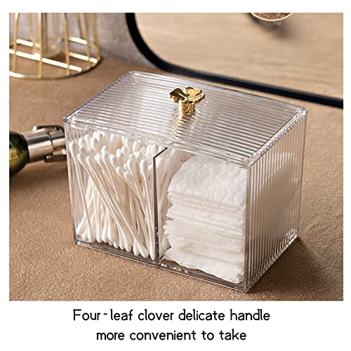 Qtips Storage Organizer,2 Grids Separate Cotton Swabs Dispenser Qtips Holder Bathroom Canisters with Lids for Cotton Balls