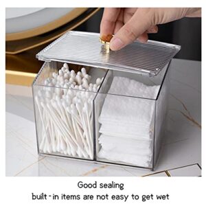 Qtips Storage Organizer,2 Grids Separate Cotton Swabs Dispenser Qtips Holder Bathroom Canisters with Lids for Cotton Balls