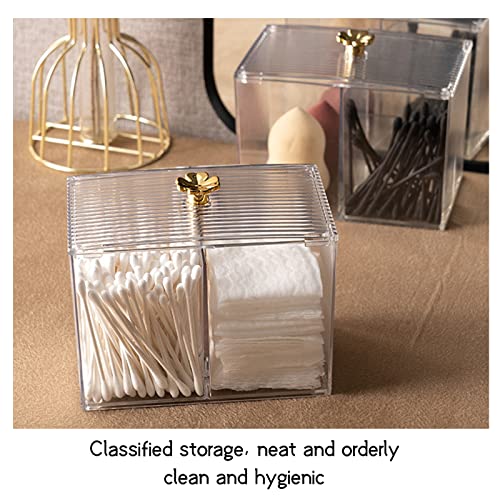 Qtips Storage Organizer,2 Grids Separate Cotton Swabs Dispenser Qtips Holder Bathroom Canisters with Lids for Cotton Balls