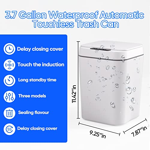 Smart Touchless Motion Sensor Trash Can | 3.7 Gallons Bathroom Trash Can with Lid | Automatic Trash Can for Kitchen | Plastic Garbage Bin for Home Living Room, RV and Office Bin