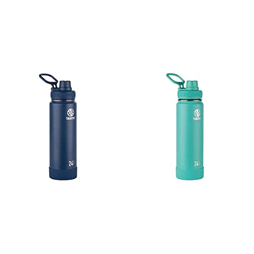 Takeya Actives Insulated Stainless Water Bottle with Insulated Spout Lid, 24oz, Midnight & Actives Insulated Stainless Steel Water Bottle with Spout Lid, 24 oz, Teal