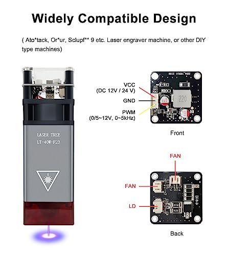 LASER TREE 40W(5W Output Optical Power) Laser Engraving Module, 450nm Laser Head for CNC Laser Engraver/Laser Cutter Machine, DIY Laser Engraving Tool Suitable for Wood Metal Acrylic Paper Etc