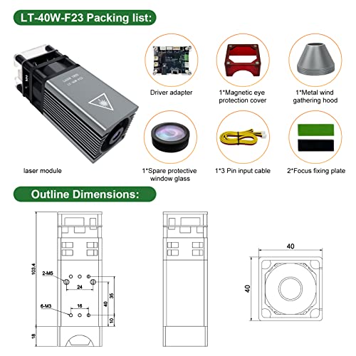 LASER TREE 40W(5W Output Optical Power) Laser Engraving Module, 450nm Laser Head for CNC Laser Engraver/Laser Cutter Machine, DIY Laser Engraving Tool Suitable for Wood Metal Acrylic Paper Etc